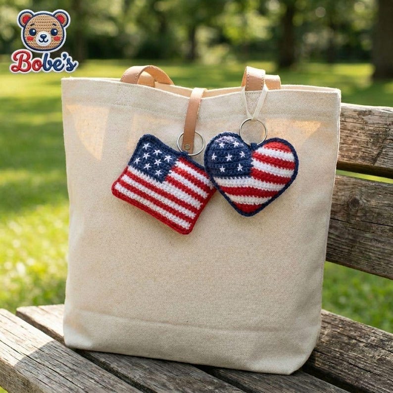 Handmade Patriotic Crochet Keychain With American Flag Heart Design - Etsy