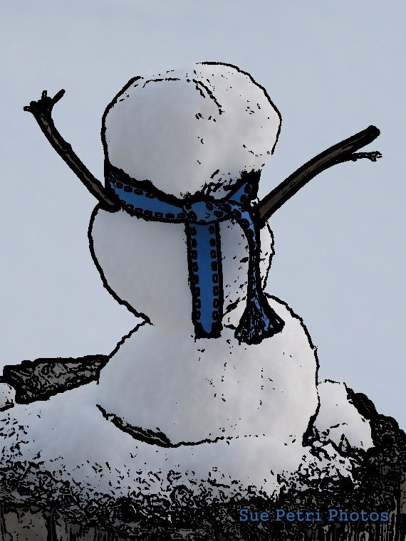 Snowman, Snowman Photograph, Digitally Enhanced Photo, Pencil Drawing ...