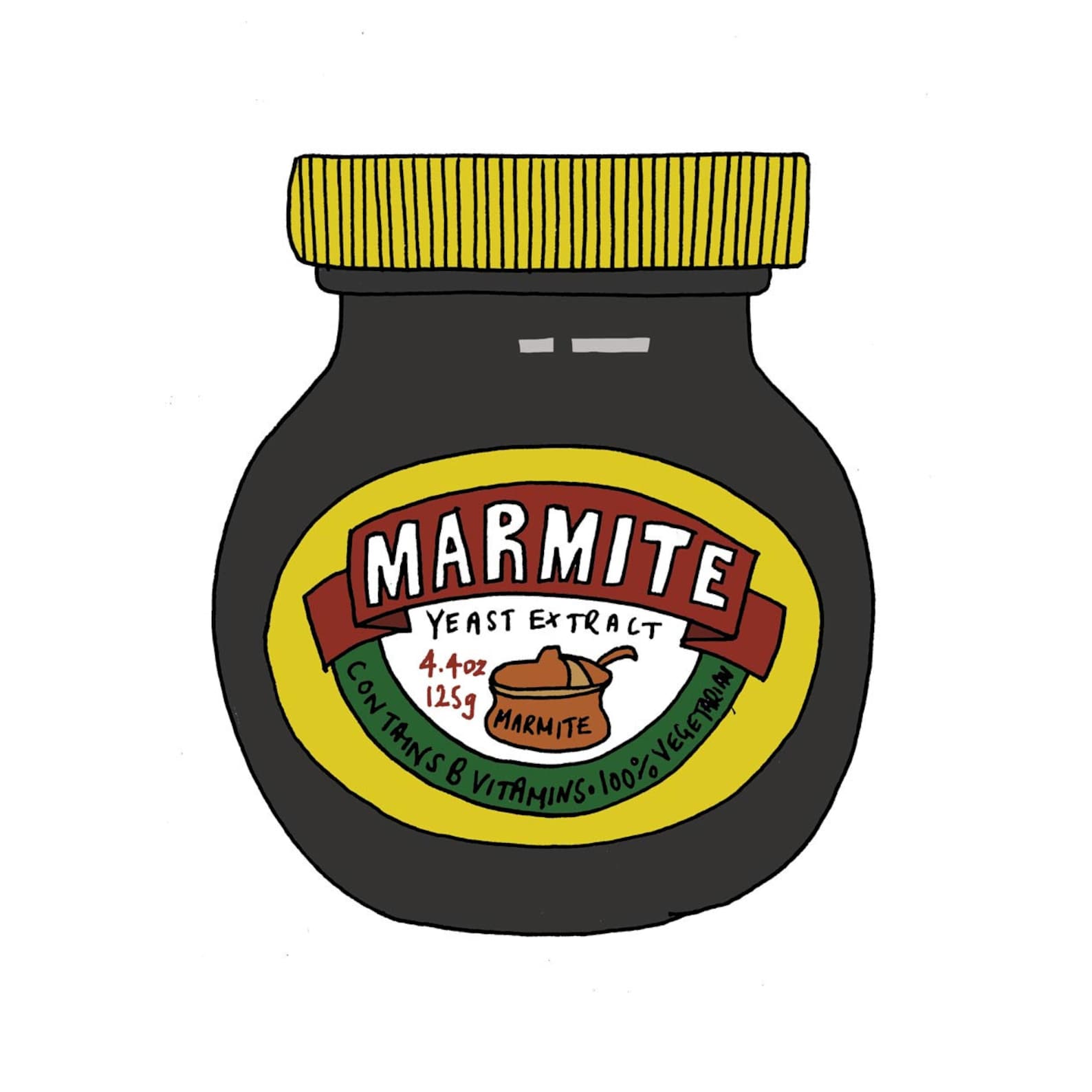 Marmite jar drawing Square Hand Drawn Illustration Print | Etsy