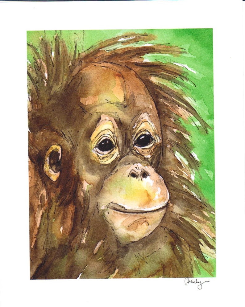 Baby Orangutan Print From a Watercolor Painting 8x10 - Etsy