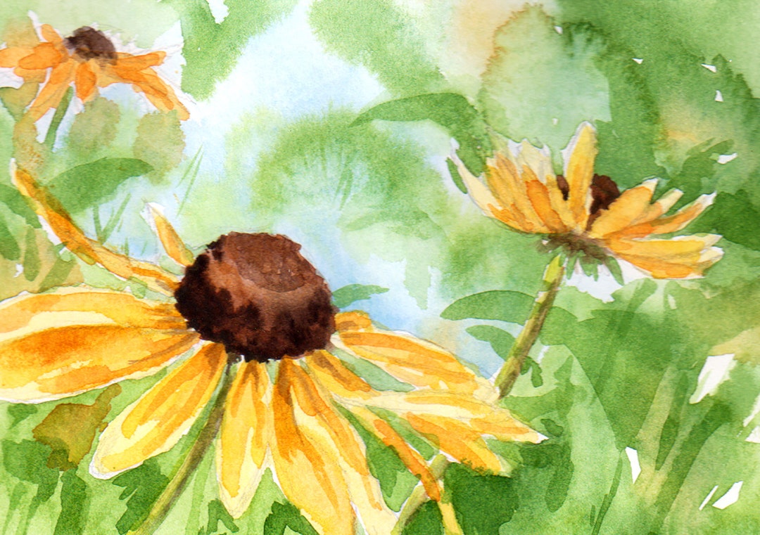Floral Watercolor 5x7 Print, Flower Print Painting, Yellow Daisy Flower ...