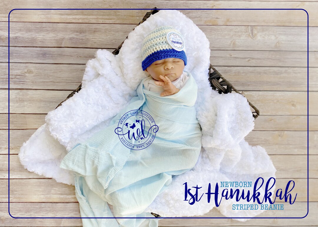 Newborn Hanukkah Hat, Star My First Hanukkah Beanie, Crochet White and ...