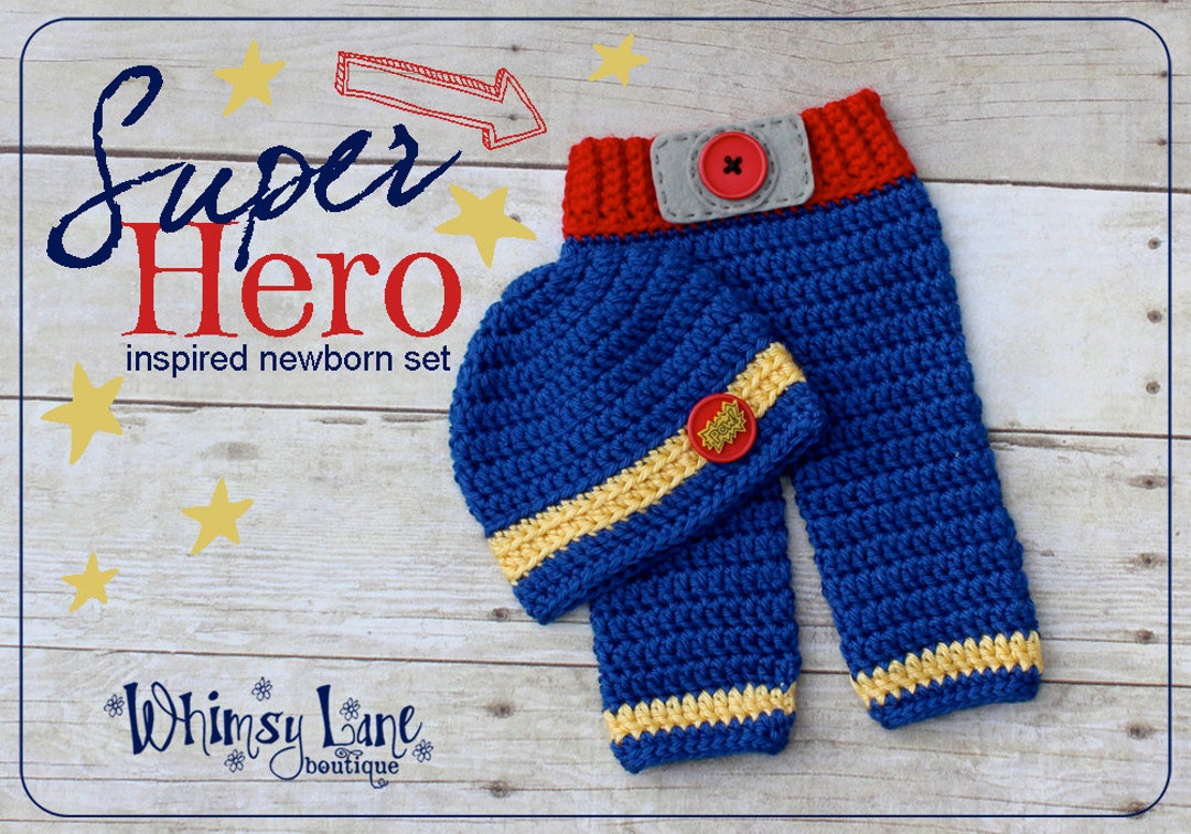 Newborn Superhero Costume, Baby Boy Comic Book Hero, Hat and Pants ...