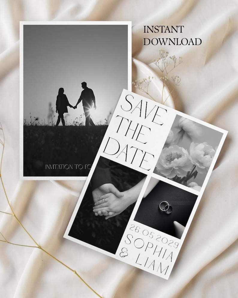 Save the Date Invitation Template, Wedding Announcement, Photo Grid ...