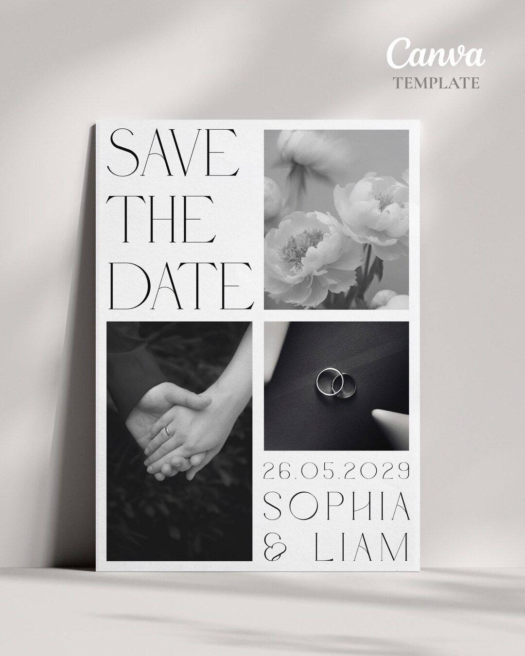 Save the Date Invitation Template, Wedding Announcement, Photo Grid ...