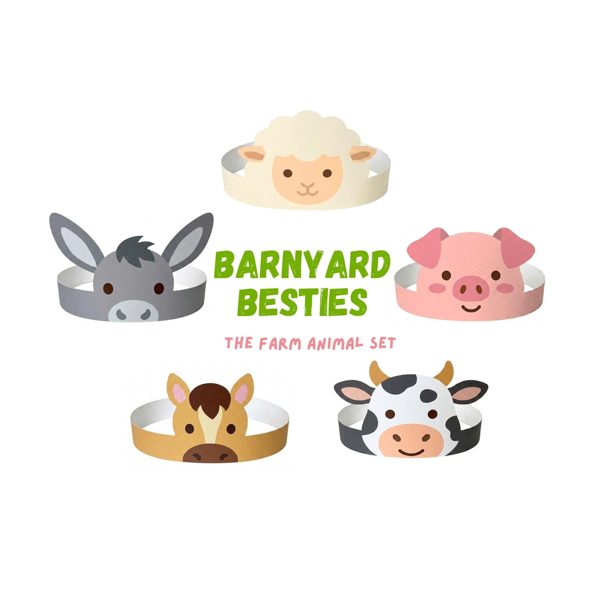 Farm Animal Paper Crowns, Barnyard Party Hats, Cow Pig Sheep Horse ...