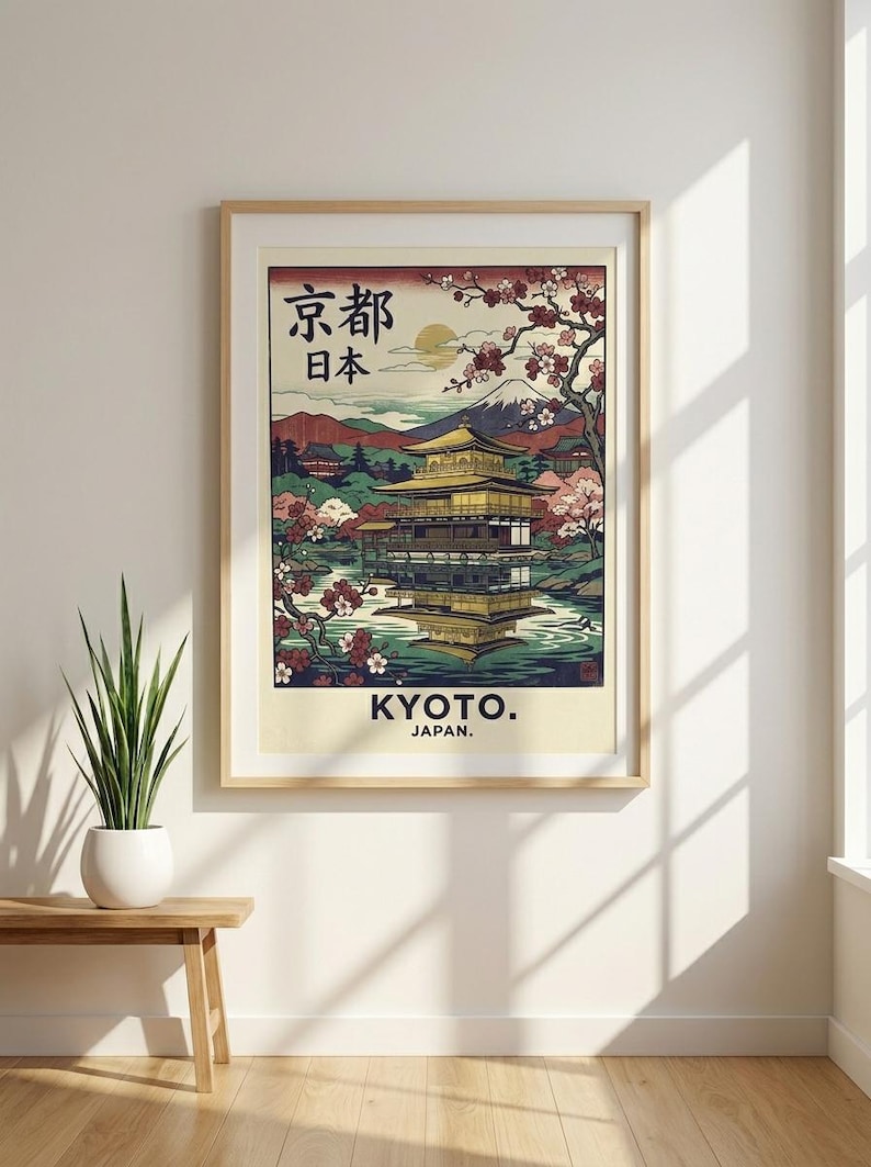 Vintage Kyoto Japan Poster | Golden Pavilion Travel Print | Cherry ...