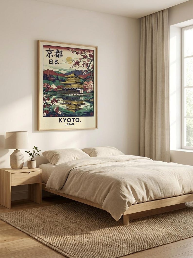 Vintage Kyoto Japan Poster | Golden Pavilion Travel Print | Cherry ...
