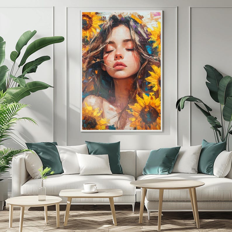 Sunflower Girl Portrait Oil Painting | Vibrant Impressionist Floral ...
