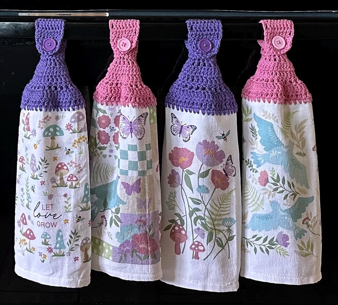 Everyday Towel, Crochet Top Towel, Button-on Towel, Hanging Kitchen ...