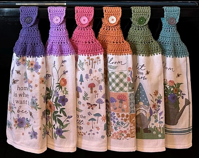 Everyday Towel, Crochet Top Towel, Button-on Towel, Hanging Kitchen ...