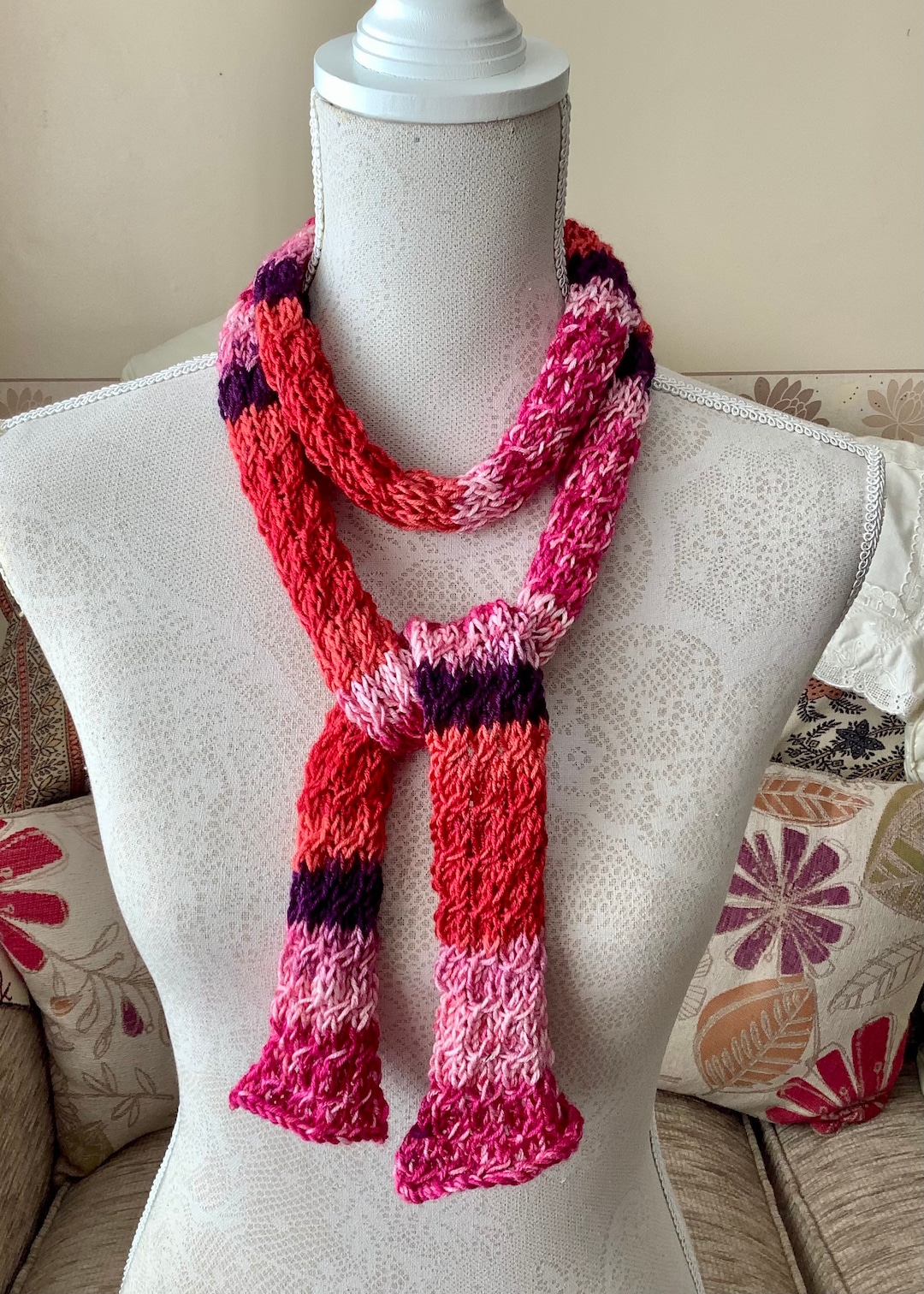 Soft & Silky Skinny Scarf for Any Season. Hand Knitted Super Long Tube ...