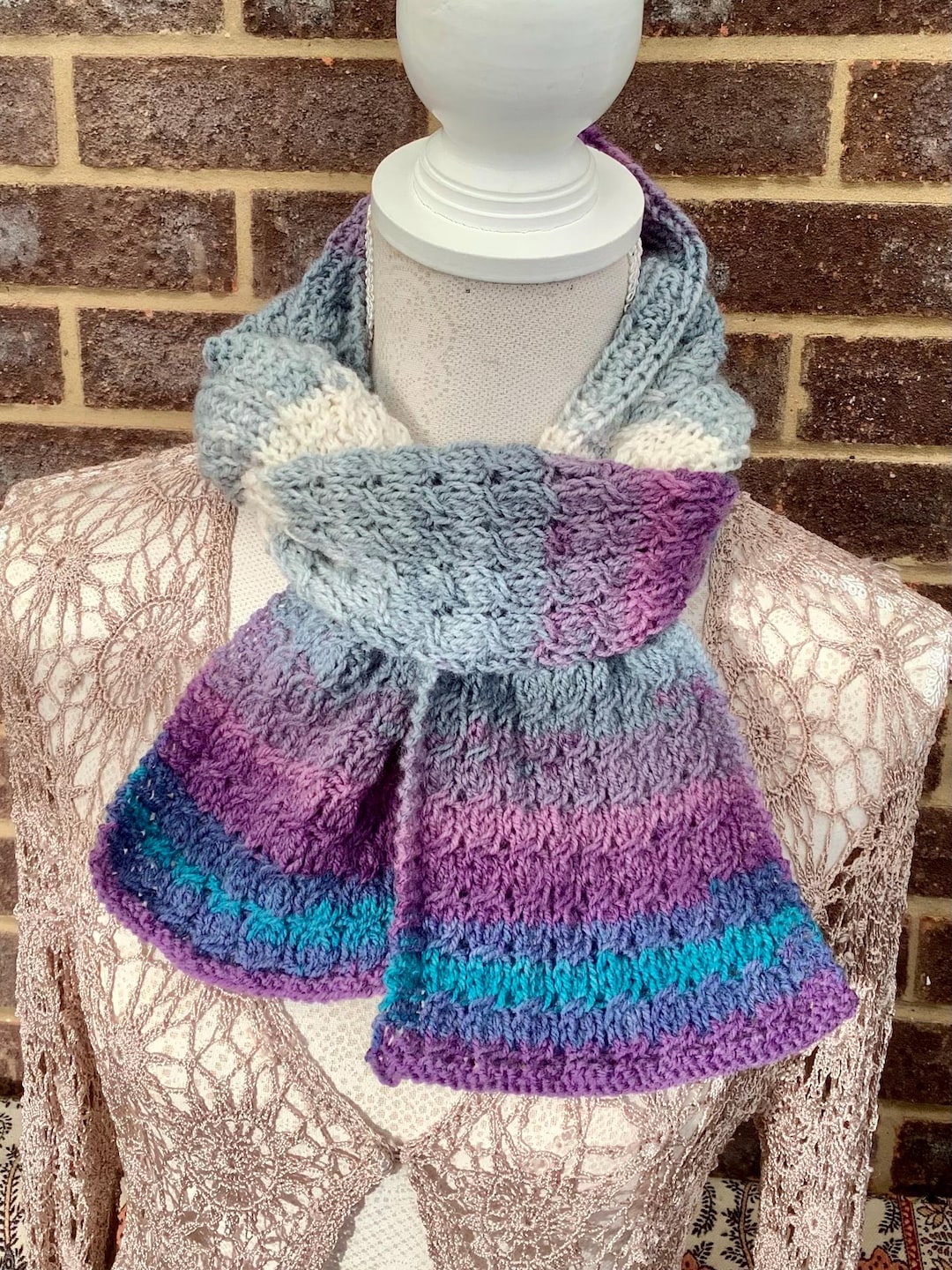 Hand Knitted Multi Coloured Scarf. Super Soft, Snug Cable Knit Scarf ...