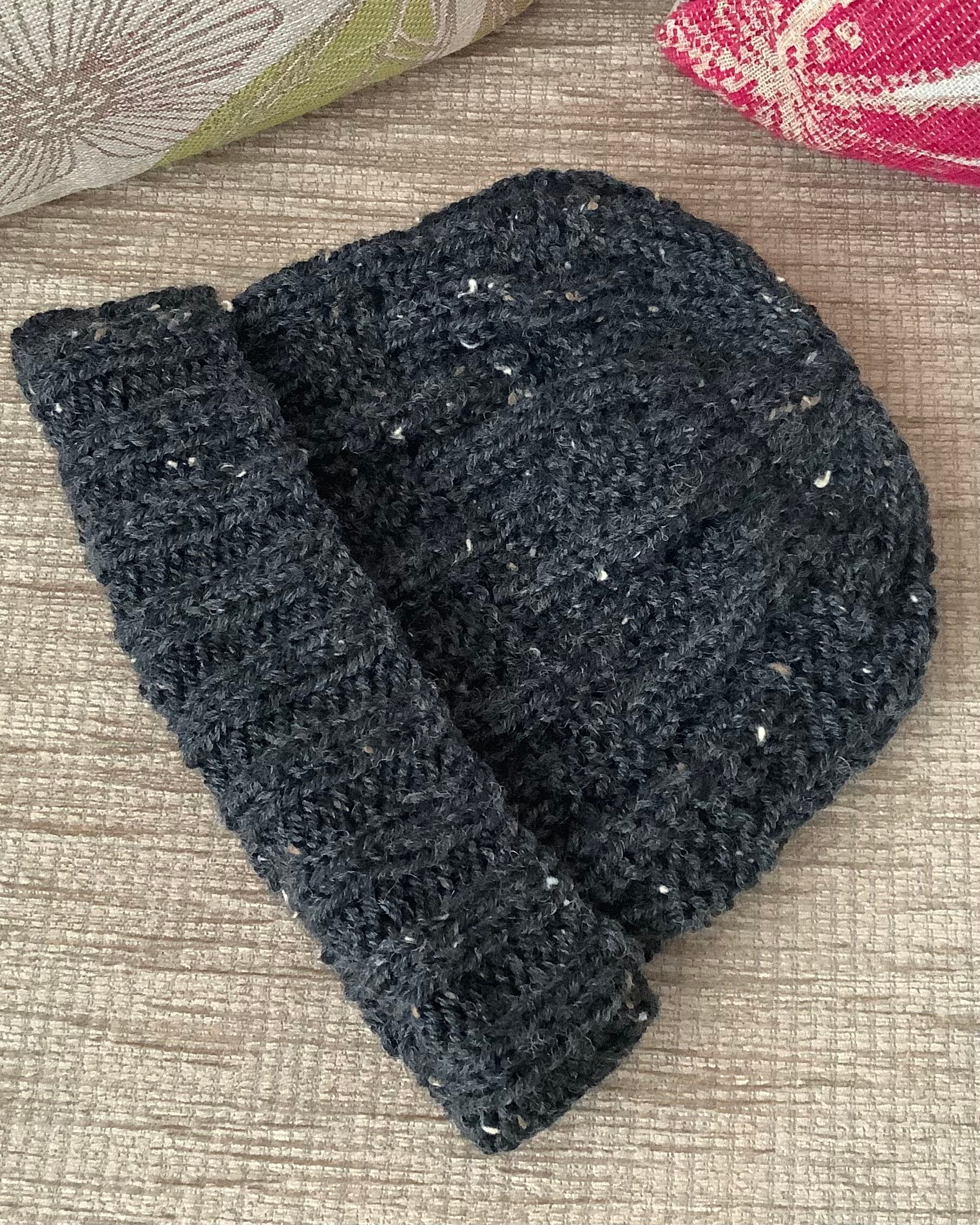 Dark Grey Knitted Hat. Warm, Wool Rich Slouchy Beanie, Rustic Aran ...