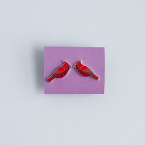 Cardinal Earrings Enamel Jewelry Stud Earrings Song Bird - Etsy