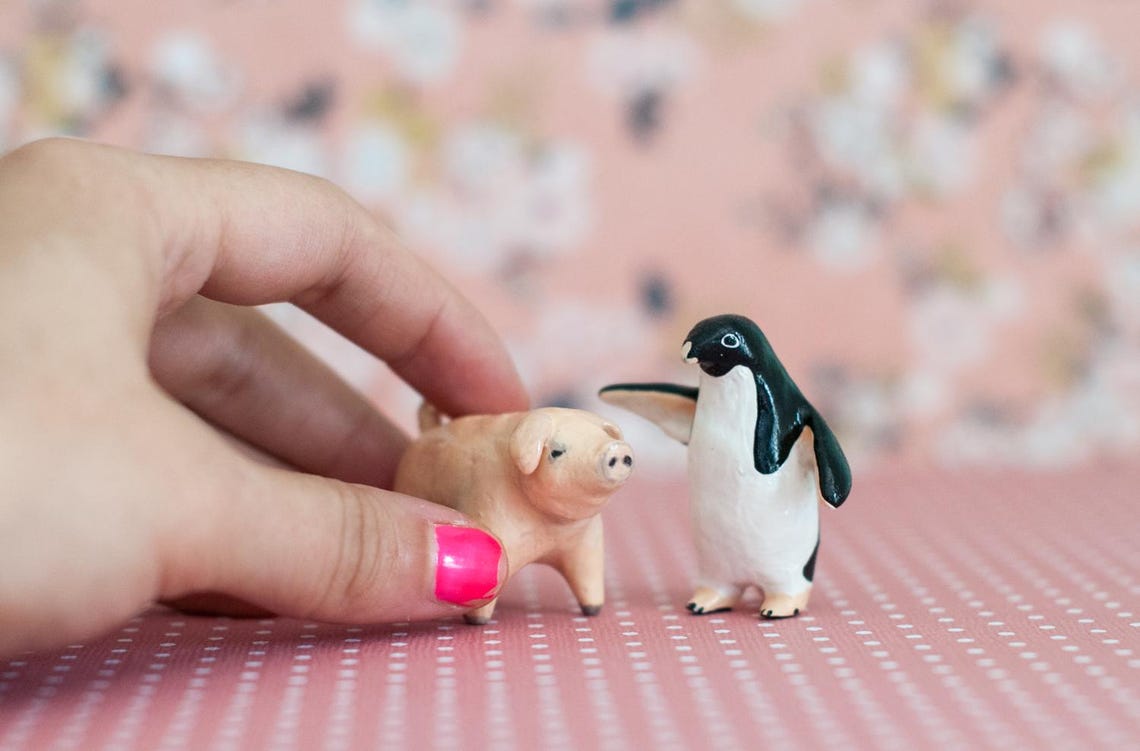 Pig and Penguin Clay Figurines: Best Friends Animal Collection - Etsy