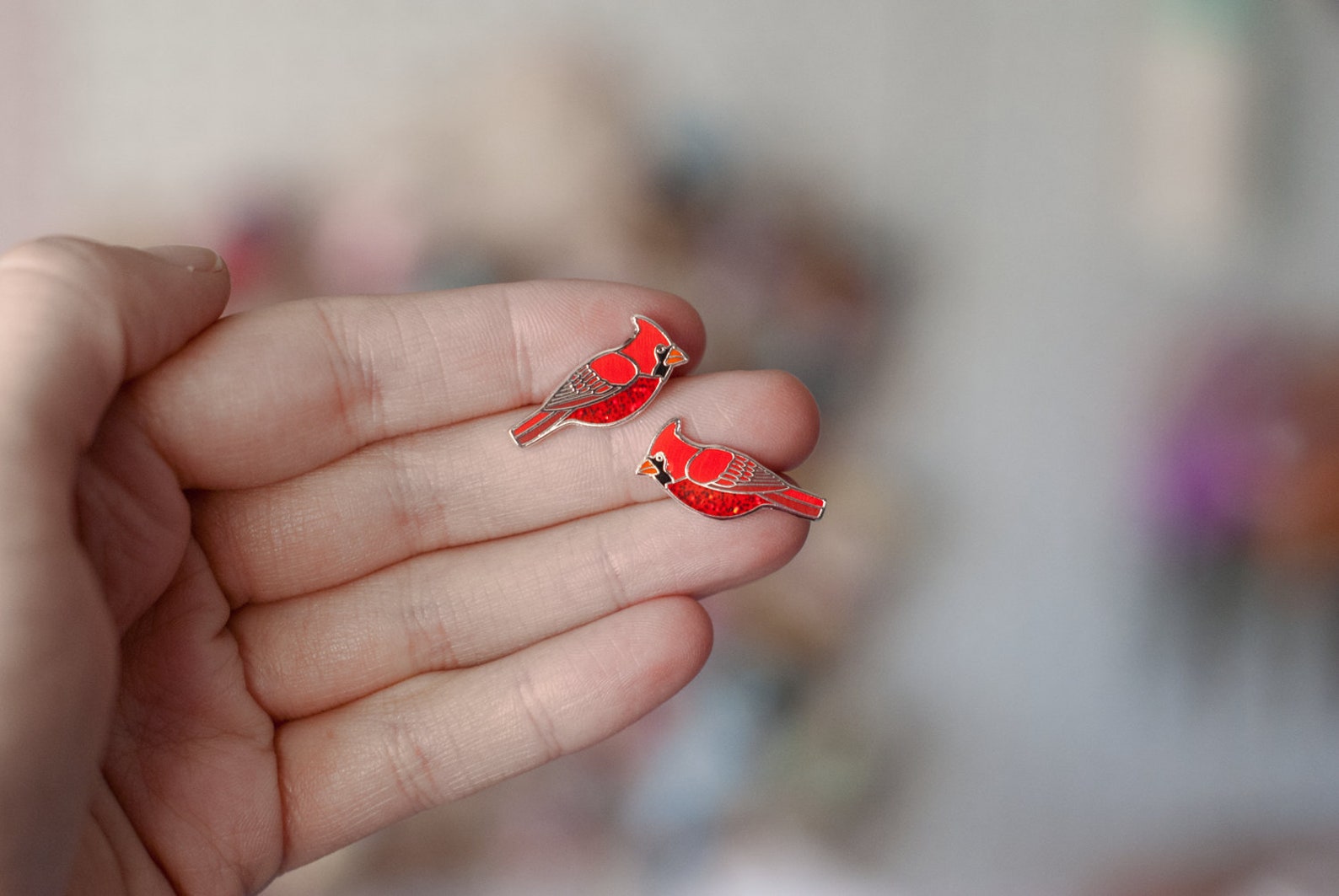 Cardinal Earrings Enamel Jewelry Stud Earrings Song Bird - Etsy