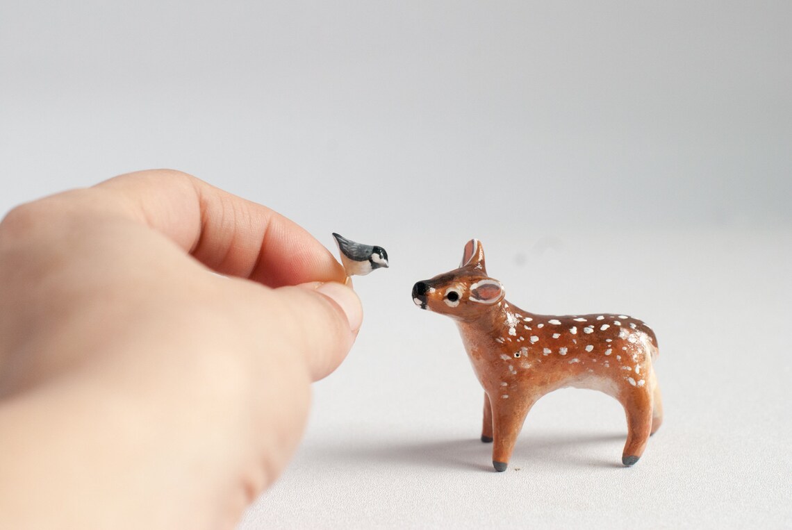 Fawn and Chickadee Clay Figurines: Best Friends Forever - Etsy