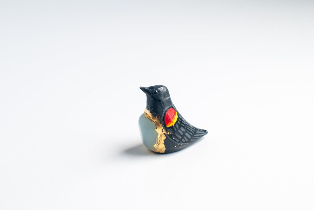 Redwing Blackbird With Crystal Figurine Song Bird Talisman Opalite ...