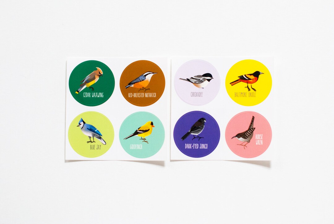 Round Song Bird Stickers | 8 Colorful Songbird Stickers | 1.5" Round ...