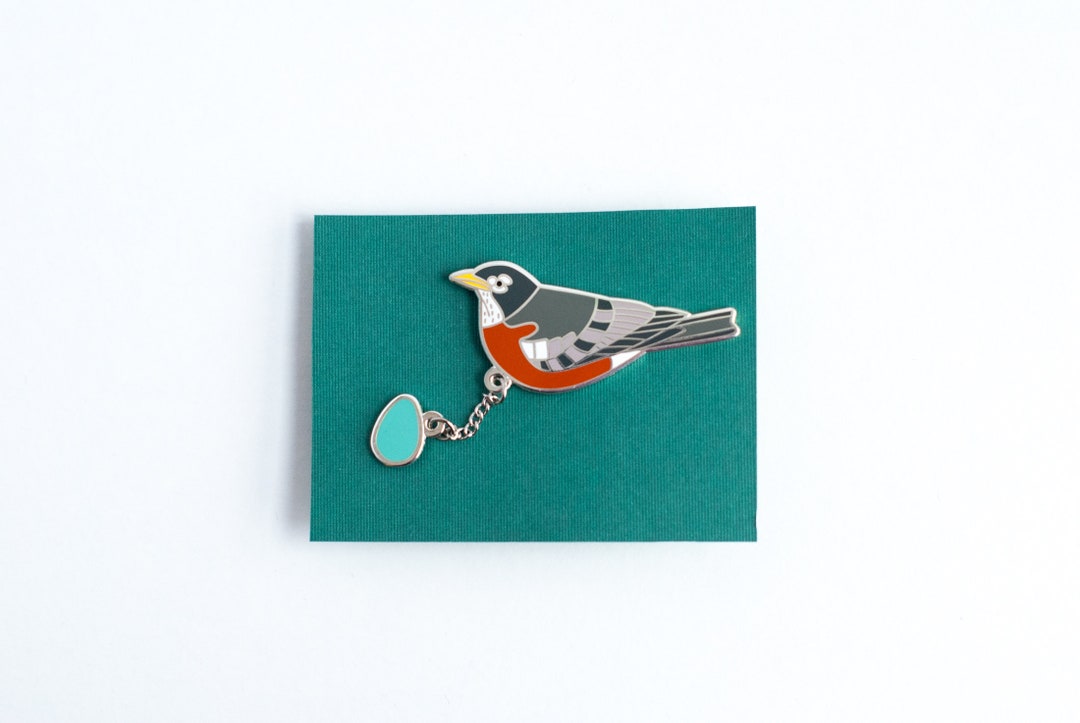 American Robin and Blue Robin's Egg Collar Pin 2 Robin Brooch Shawl Pin ...