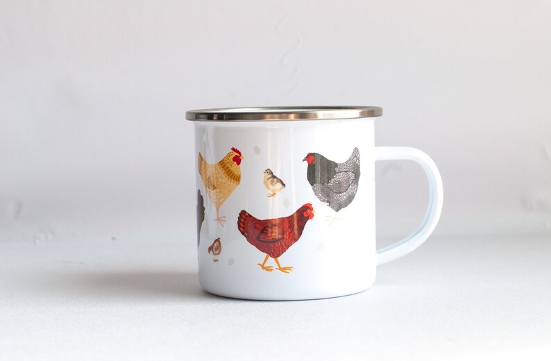 Chicken Illustration Enamel Coffee Mug - Gift for Chicken Lovers - Etsy