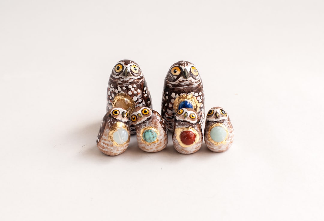 CUSTOM Parent and Babies Burrowing Owl Talisman | Choose Your Gemstones ...