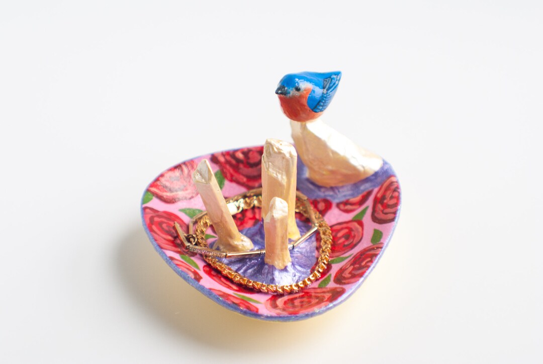 Bluebird and Crystals Jewelry Dish | Bird Jewelry Holder | Large Dish ...