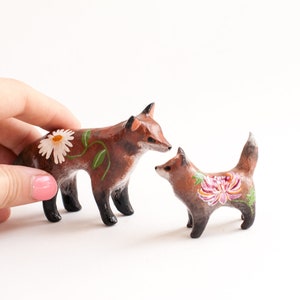 CUSTOM Parent and Baby Red Fox Talisman | Choose Your Birth Flowers ...