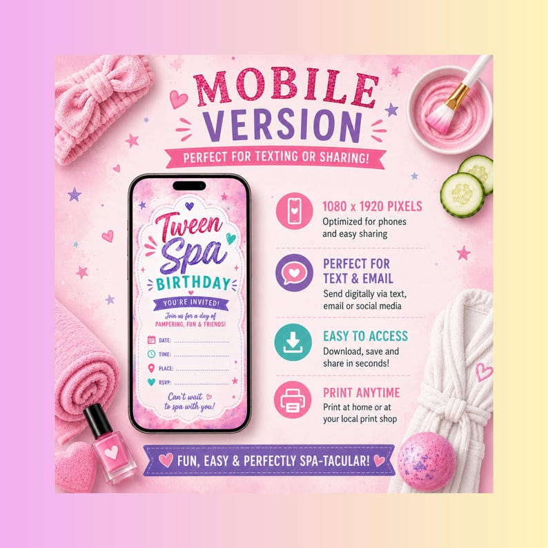 Tween Spa Birthday Invitation Canva Template Girls Sleepover Editable ...