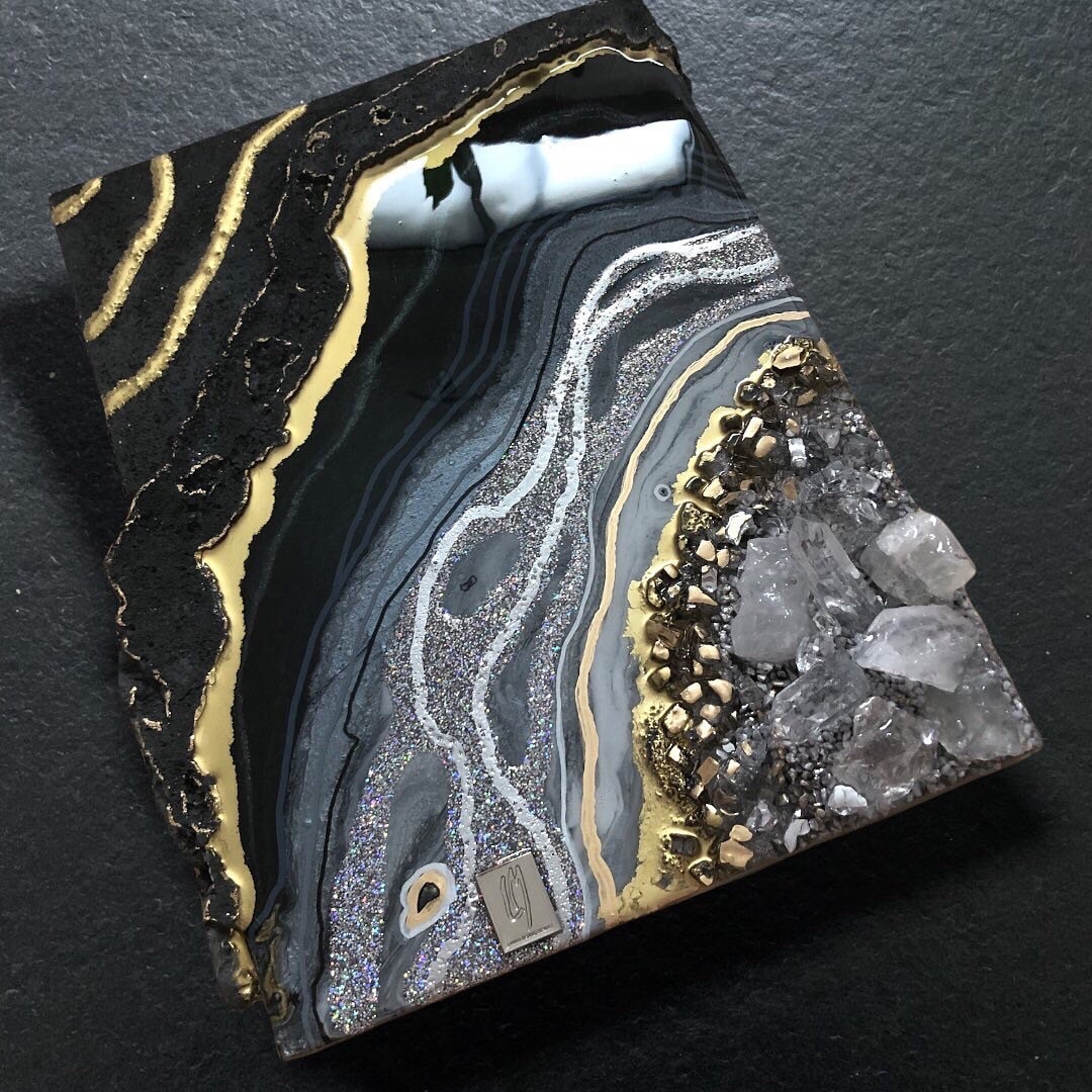 Dramatic Black & Grey Resin Geode Wall Art With Quartz - Etsy