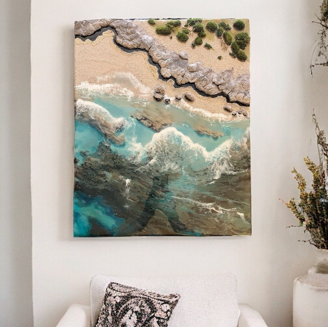 Mesmerizing Aerial Shoreline Artwork 3D Painting One of a Kind Wall Art ...