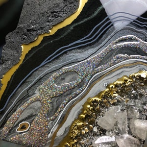 Dramatic Black & Grey Resin Geode Wall Art With Quartz - Etsy