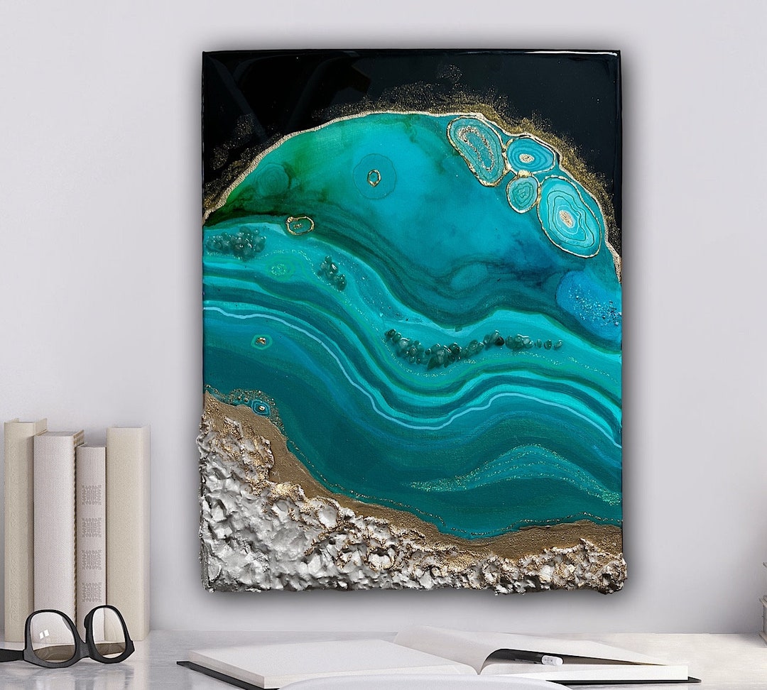 Emerald Green Geode Painting| Resin Geode Painting | Emerald Geode Art ...