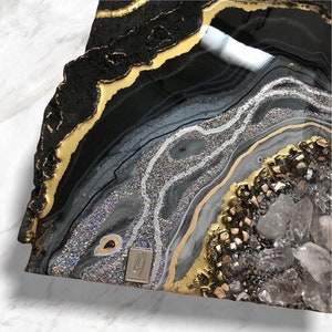 Dramatic Black & Grey Resin Geode Wall Art With Quartz - Etsy