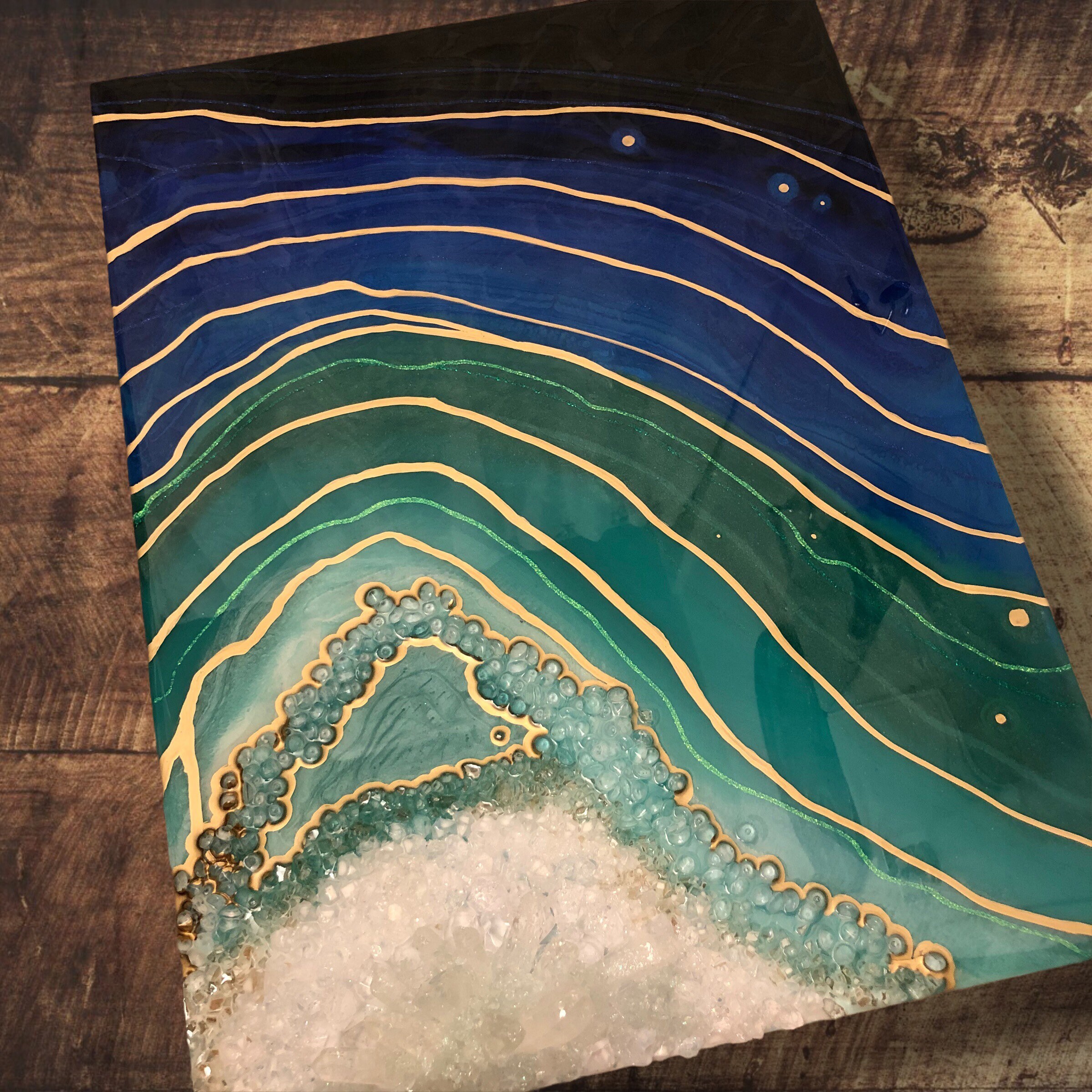 Modern resin blue geode blue and green geode modern golden | Etsy