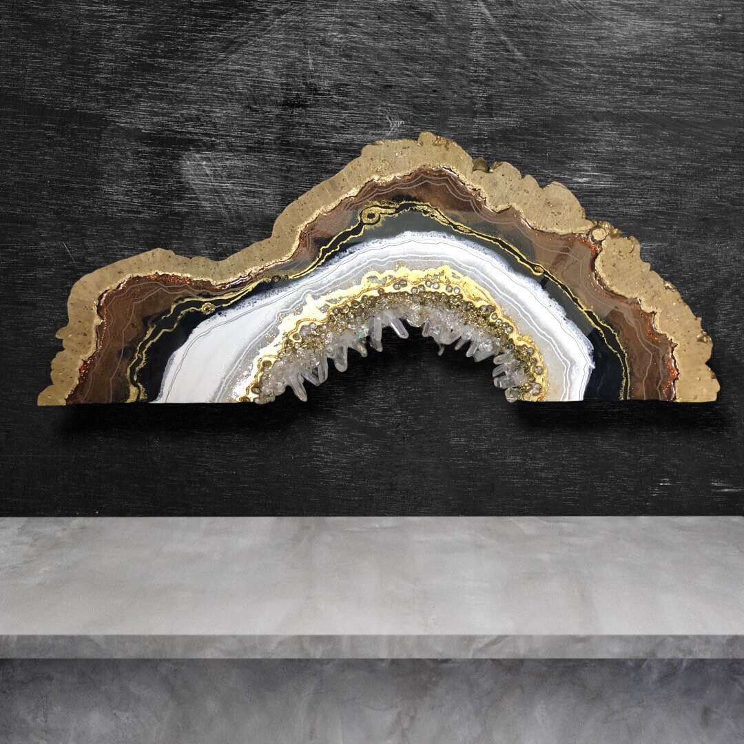 Freeform Brown Agate Geode Wall Art Black and Gold Geode 3D Freeform ...