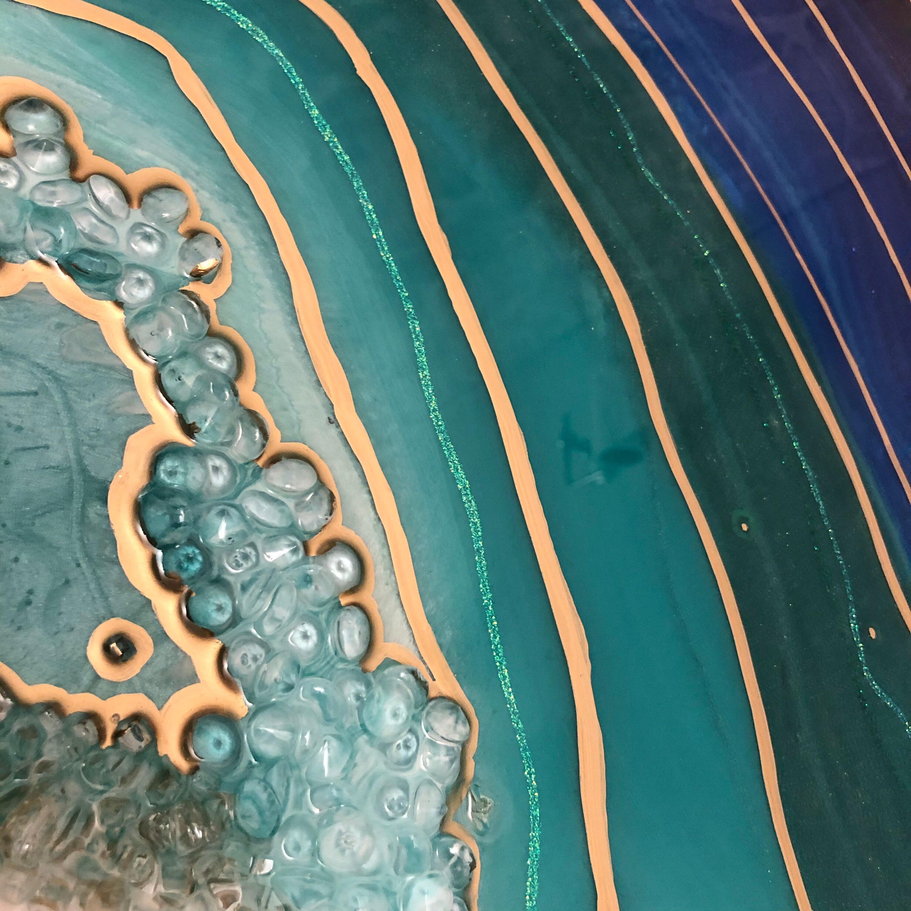 Modern resin blue geode blue and green geode modern golden | Etsy