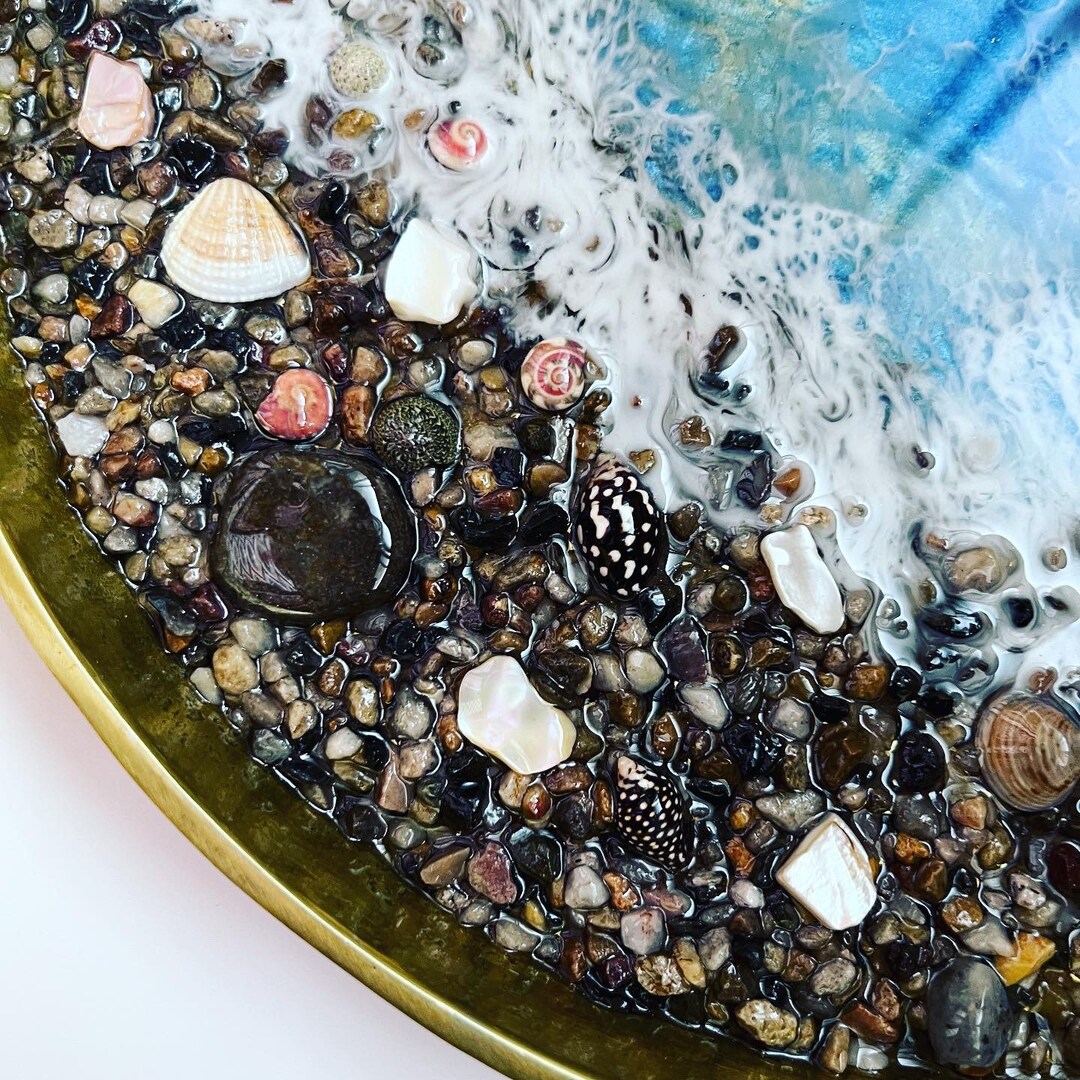 Round Metal Pebble Beach Coastal Style Tray for the Beach Lover in Your ...