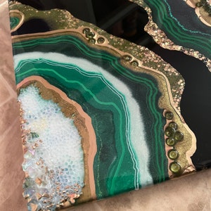 Emerald Green Geode Painting 16 X 20 Resin Geode Painting Green Resin ...
