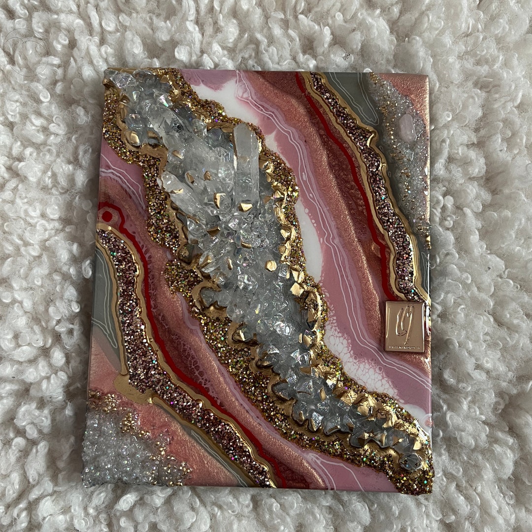 Rose Quartz 8”x10” Geode, Pink Geode Wall Art, Pink Resin Geode, Pink ...