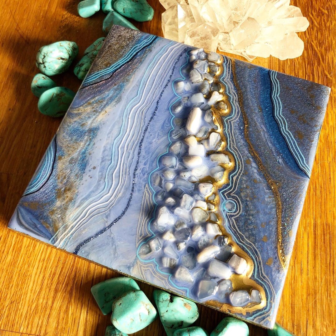 Geode Mini Art Blue Geode Art Lace Agate Crystal Home Decor - Etsy.de