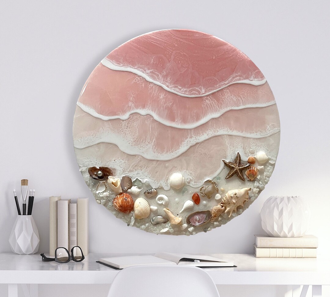 Pink Resin Beach Art Coastal Theme Art Resin Beach Wall Art Pink Art ...
