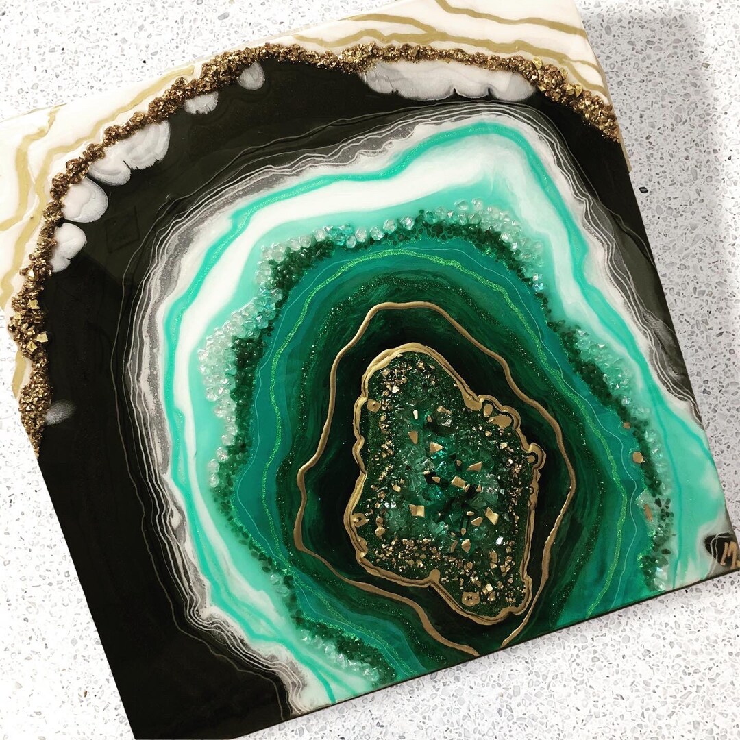 Geode Wall Art for Living Room Geode Painting Abstract Art Green Entry ...