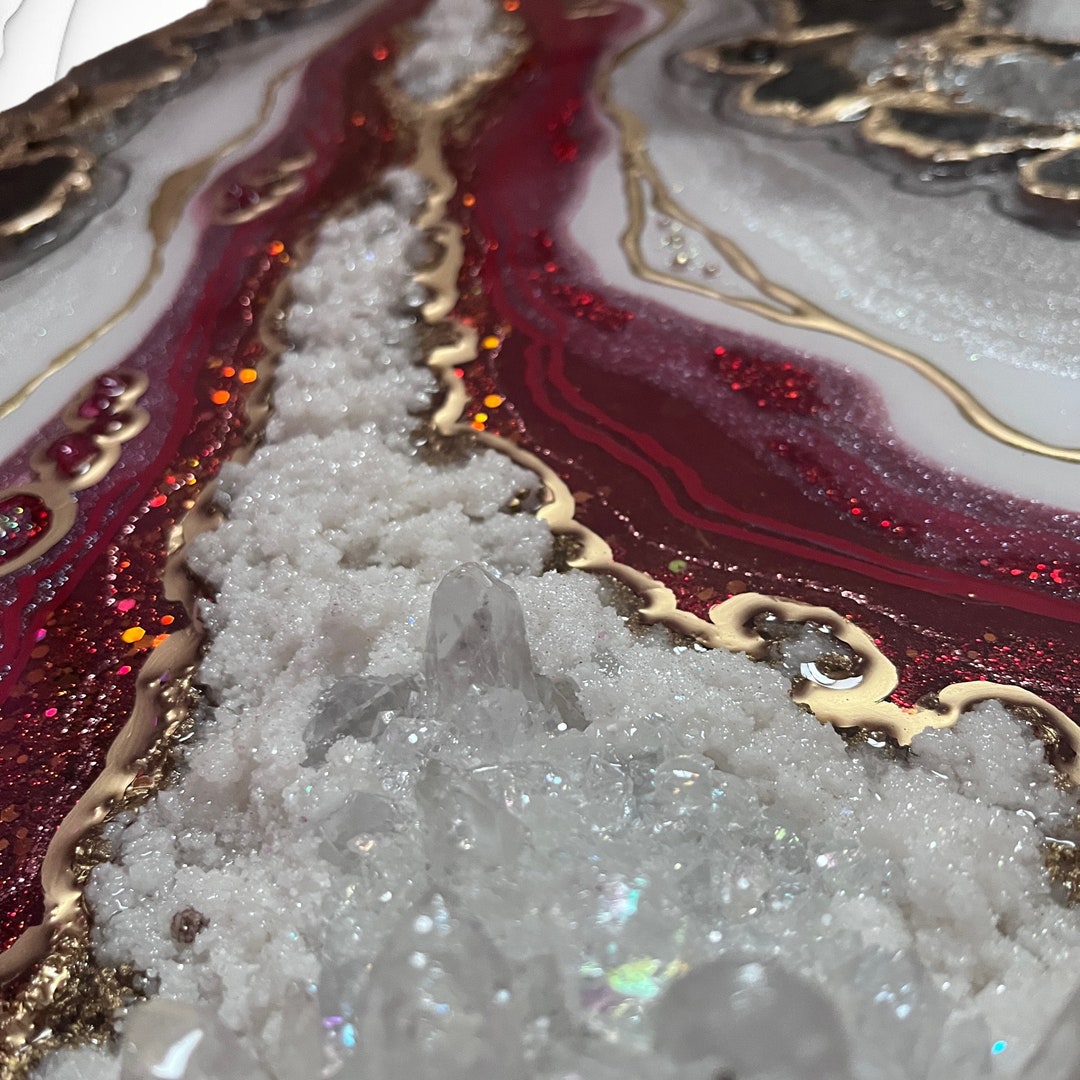 Red White and Gold Geode Wall Art, Quartz Crystal Wall Art Geode ...