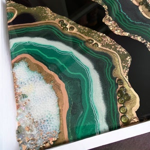 Emerald Green Geode Painting 16 X 20 Resin Geode Painting Green Resin ...