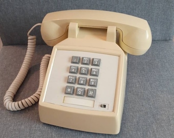 Vintage NEW Working Push Button Desk Phone in Ash Beige by Cortelco ITT New Old Stock, NOS Push ...