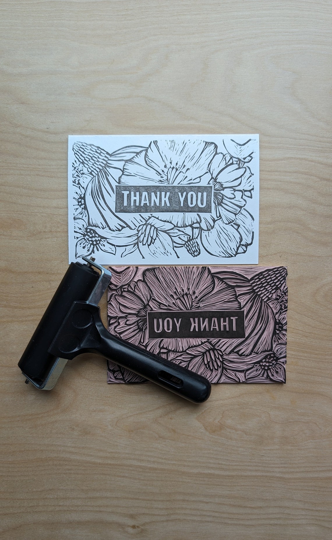 Floral Thank You Rubber Block Card - Etsy