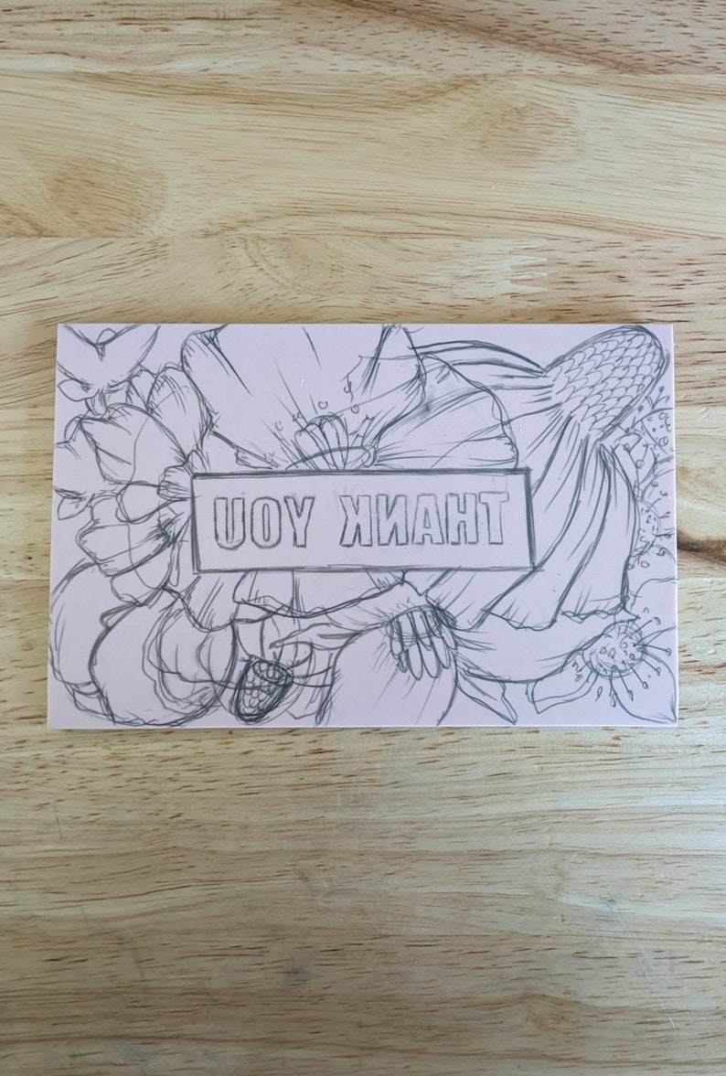 Floral Thank You Rubber Block Card - Etsy