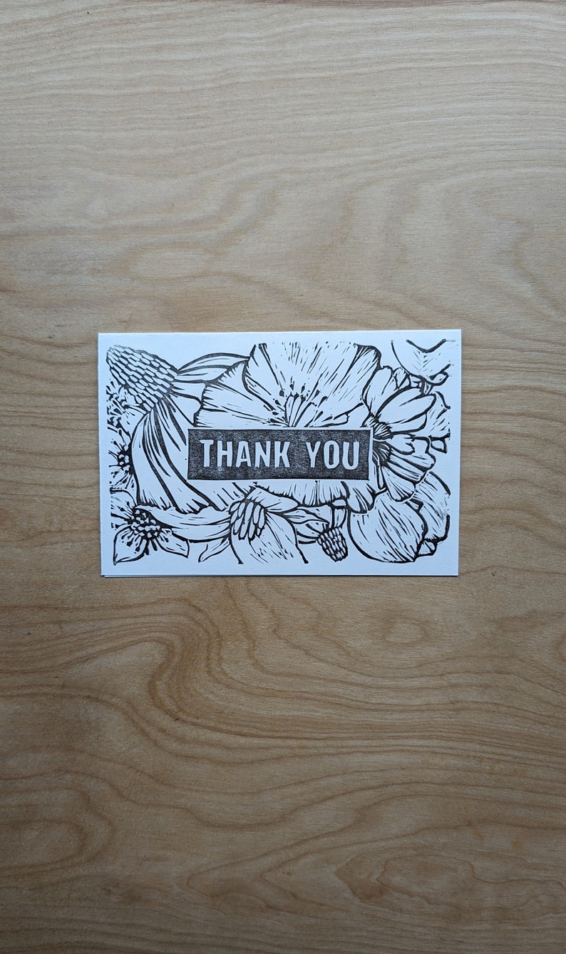 Floral Thank You Rubber Block Card - Etsy